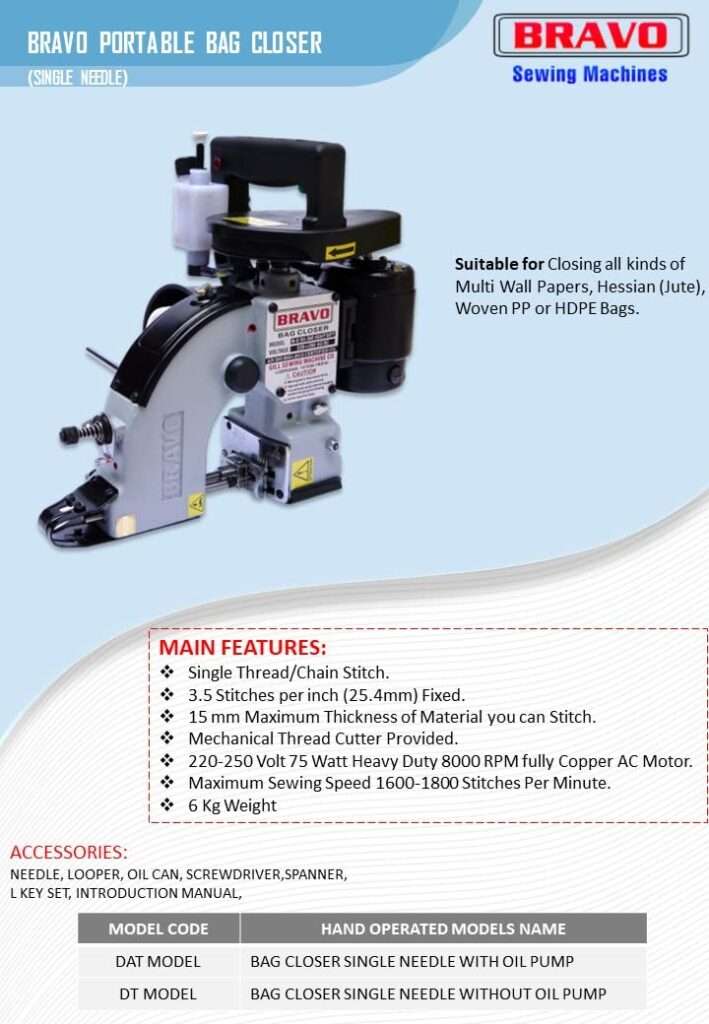 Bravo Portable Bag Closer Machine DA Model (Grey) » SewingIndian